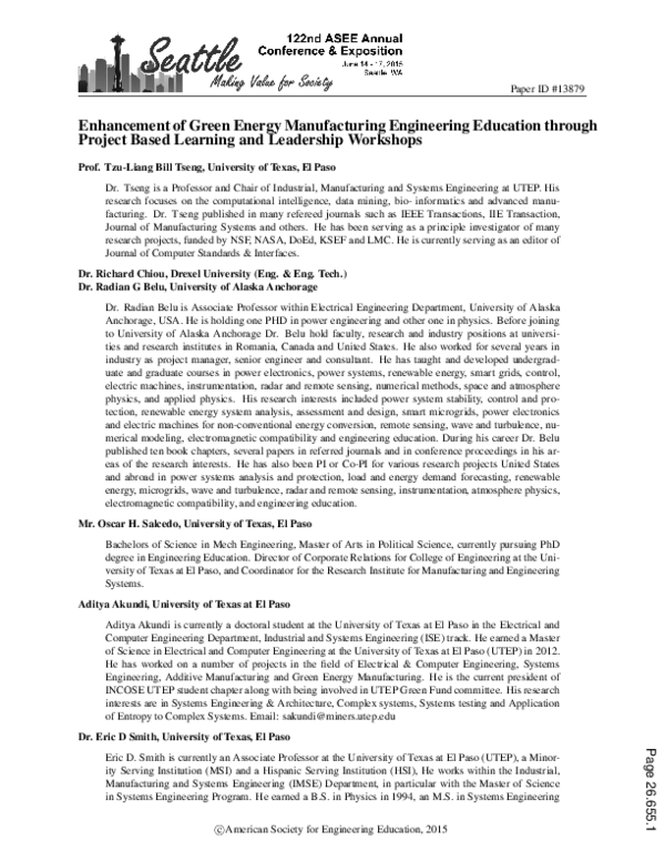 (PDF) Enhancement of Green Energy Manufacturing Engineering Education Through Project-based ...