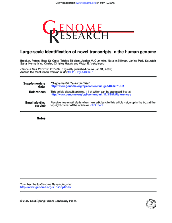 (PDF) Large-scale identification of novel transcripts in the human genome