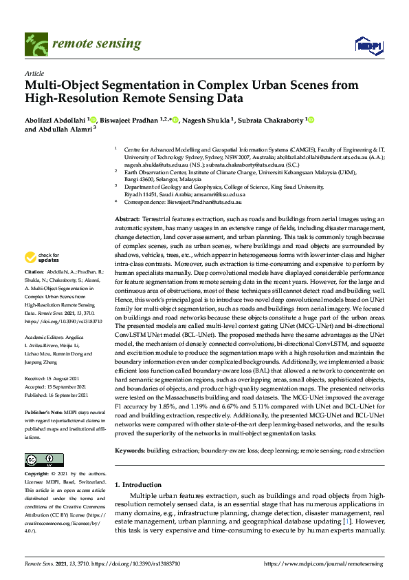(PDF) Multi-Object Segmentation in Complex Urban Scenes from High-Resolution Remote Sensing Data
