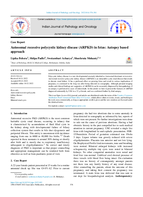 (PDF) Autosomal recessive polycystic kidney disease (ARPKD) in fetus ...