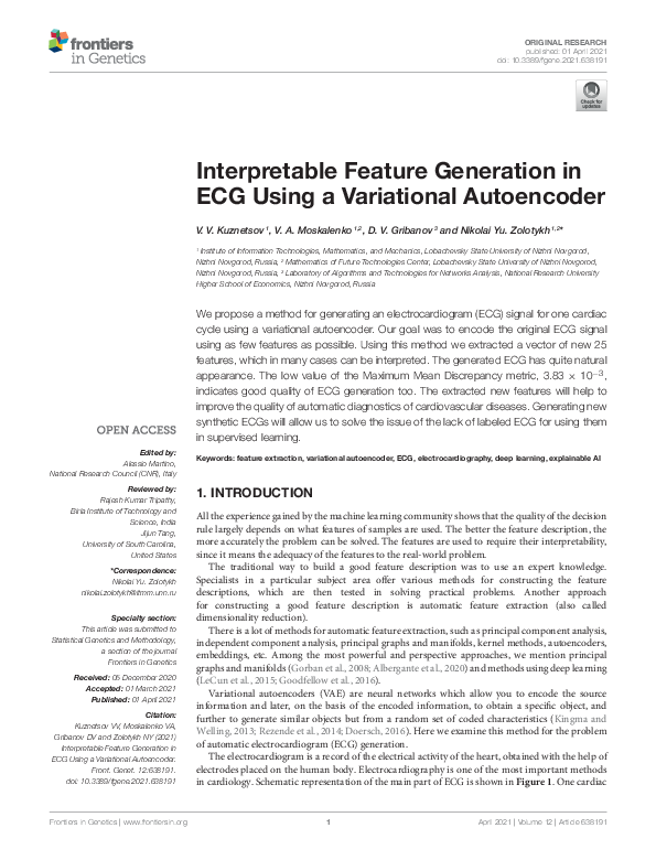 Pdf Interpretable Feature Generation In Ecg Using A Variational