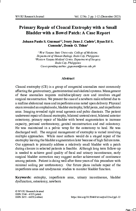 (PDF) Primary Repair of Cloacal Exstrophy with a Small Bladder with a ...