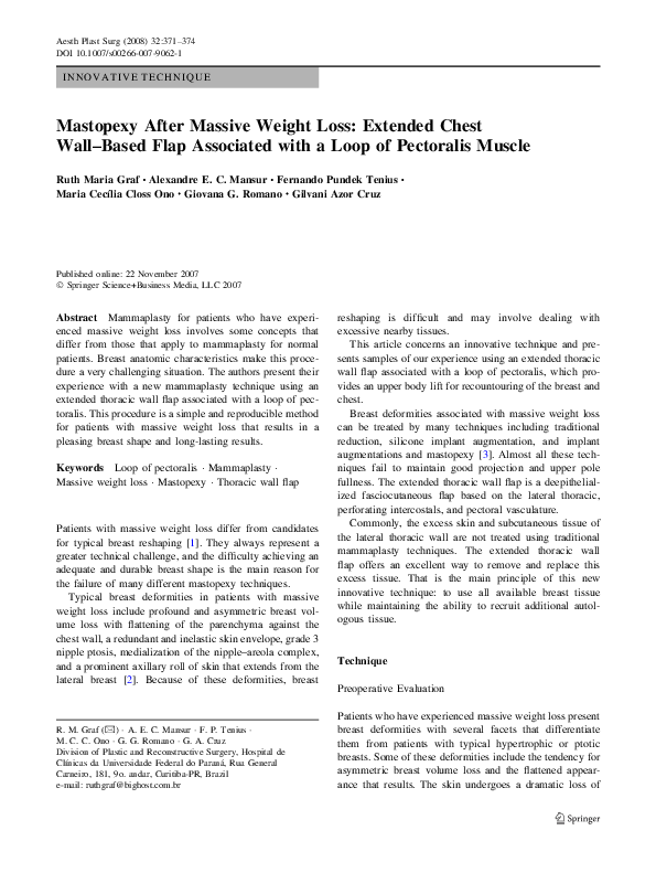 (PDF) Mastopexy After Massive Weight Loss: Extended Chest Wall–Based ...