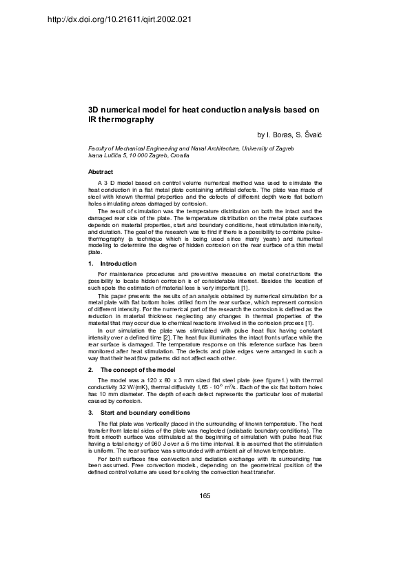 Pdf 3d Numerical Model For Heat Conduction Analysis Based On Ir Thermography