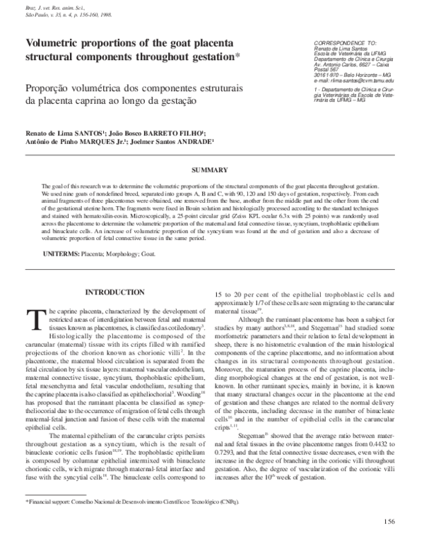 (PDF) Volumetric proportions of the goat placenta structural components ...