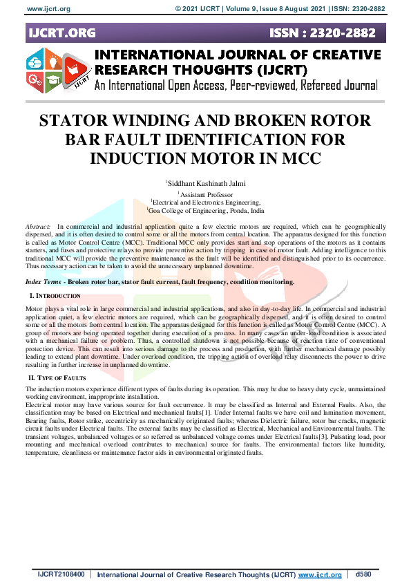 (PDF) Stator Winding and Broken Rotor Bar Fault Identification for Induction Motor in MCC ...