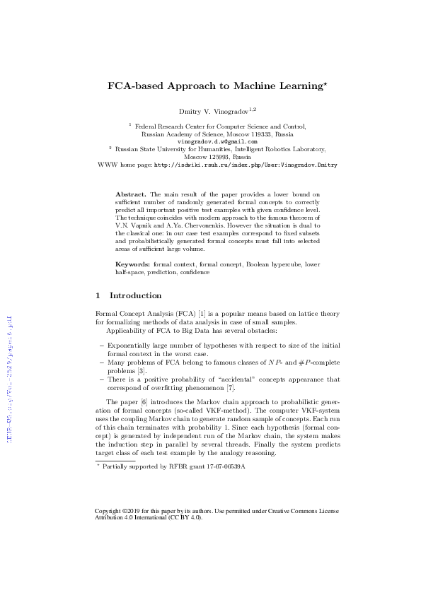 (PDF) FCA-based Approach to Machine Learning