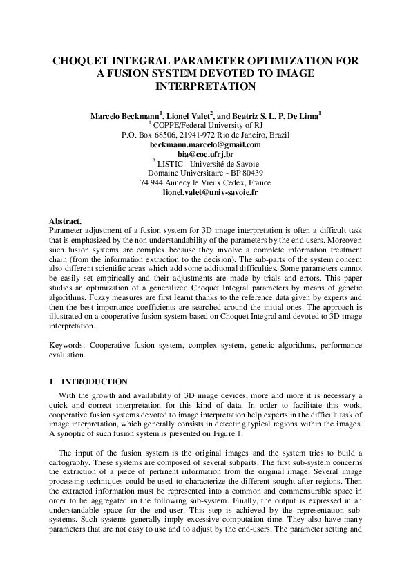 (PDF) Choquet Integral Parameter Optimization for a Fusion System Devoted to Image Interpretation