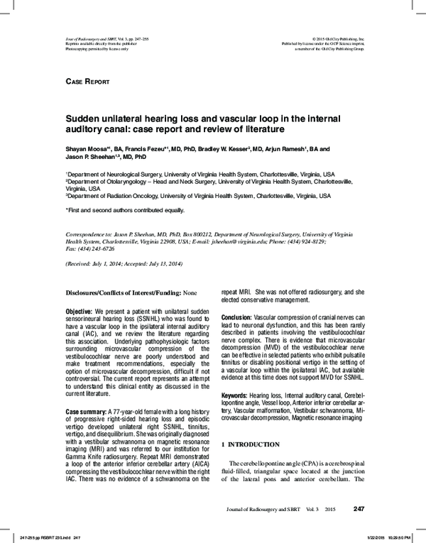 (PDF) Sudden unilateral hearing loss and vascular loop in the internal ...