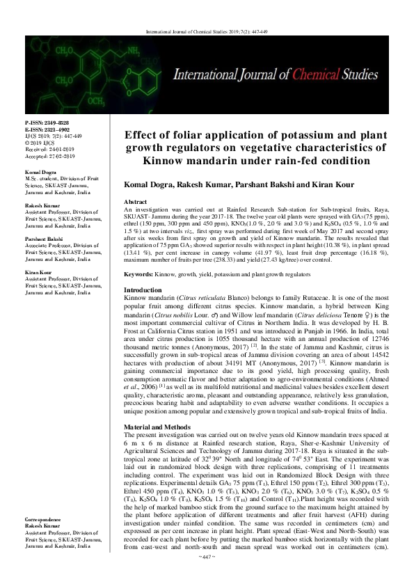 (PDF) Effect of foliar application of potassium and plant growth regulators on growth, yield ...