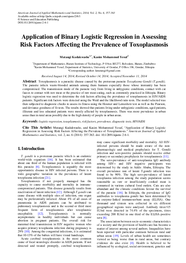 (PDF) Application of Binary Logistic Regression in Assessing Risk Factors Affecting the ...