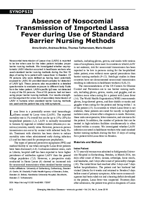 (PDF) Absence of Nosocomial Transmission of Imported Lassa Fever during ...