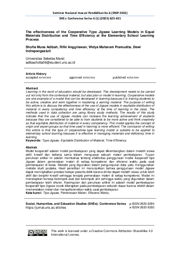 (PDF) The effectiveness of the Cooperative Type Jigsaw Learning Models ...