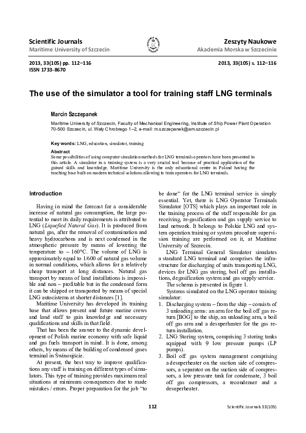 (PDF) The use of the simulator a tool for training staff LNG terminals