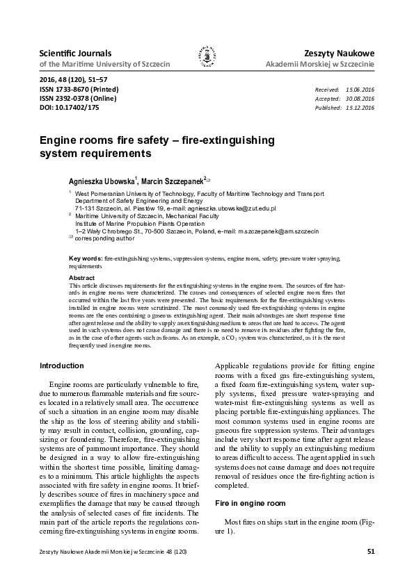 (PDF) Engine rooms fire safety – fire-extinguishing system requirements