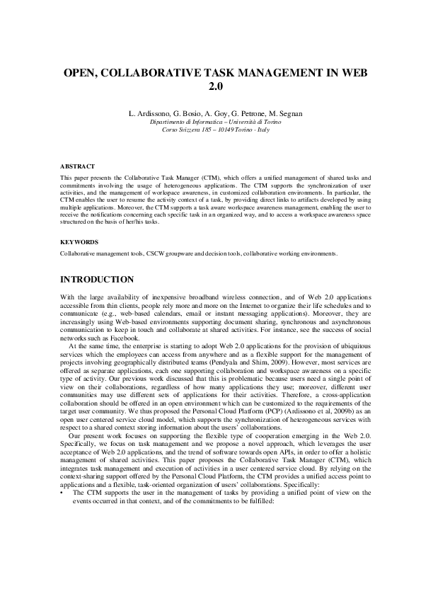 (PDF) Open, collaborative task management in Web 2.0