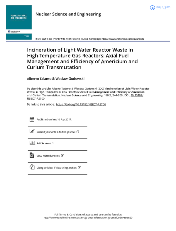 (PDF) Incineration of Light Water Reactor Waste in High-Temperature Gas ...