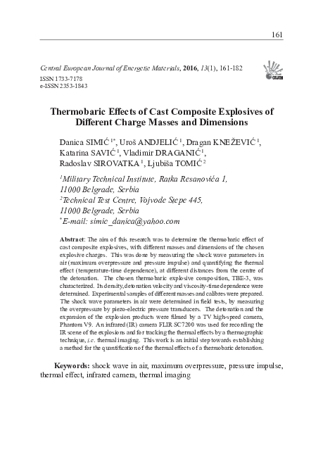 (PDF) Thermobaric Effects of Cast Composite Explosives of Different ...