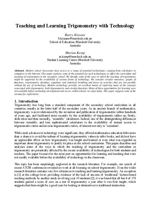 (PDF) Teaching and Learning Trigonometry with Technology