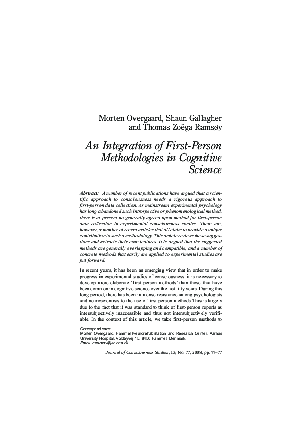 (PDF) An Integration of First-Person Methodologies in Cognitive Science