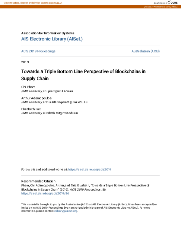 (PDF) Towards a Triple Bottom Line Perspective of Blockchains in Supply Chain