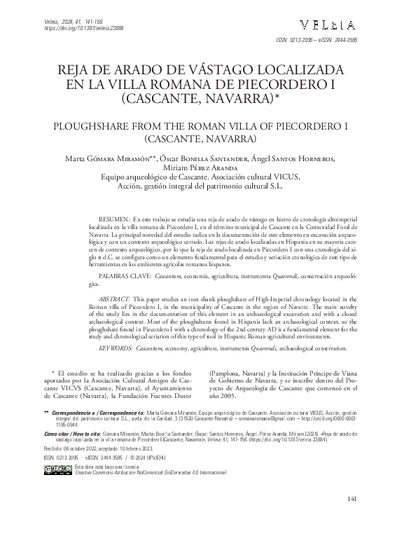 (PDF) Gomara, Bonilla, Santos y Pérez (2024) Reja de arado de vástago ...