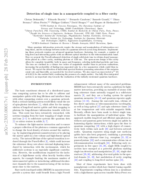 (PDF) Detection of single ions in a nanoparticle coupled to a fiber cavity