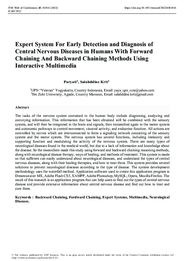 (PDF) Expert System for Early Detection and Diagnosis of Central ...