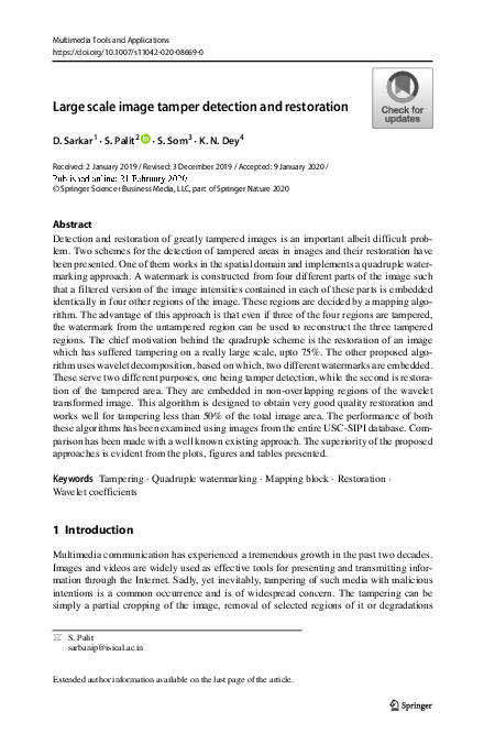 (PDF) Large scale image tamper detection and restoration