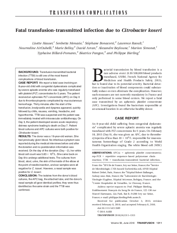 (PDF) Fatal transfusion‐transmitted infection due to Citrobacter koseri ...