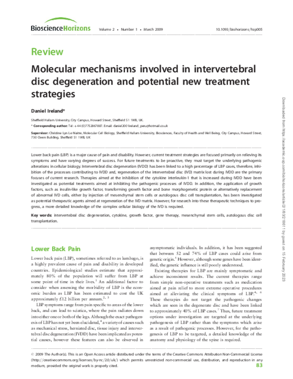 (PDF) Molecular mechanisms involved in intervertebral disc degeneration and potential new ...