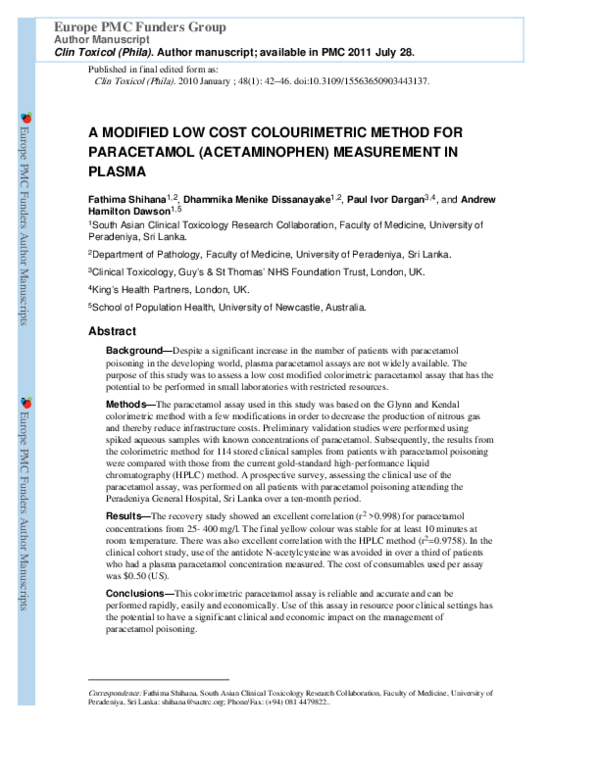 (PDF) A modified low-cost colorimetric method for paracetamol ...