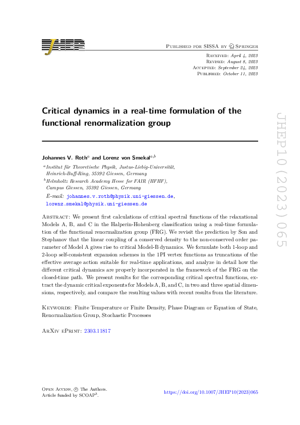 Pdf Critical Dynamics In A Real Time Formulation Of The Functional Renormalization Group