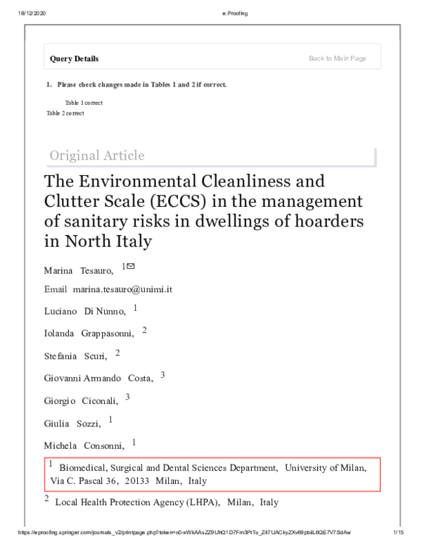 (PDF) The Environmental Cleanliness and Clutter Scale (ECCS) in the ...