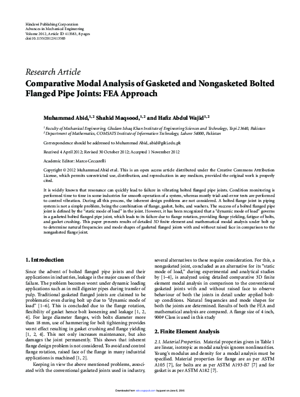 (PDF) Comparative Modal Analysis of Gasketed and Nongasketed Bolted ...