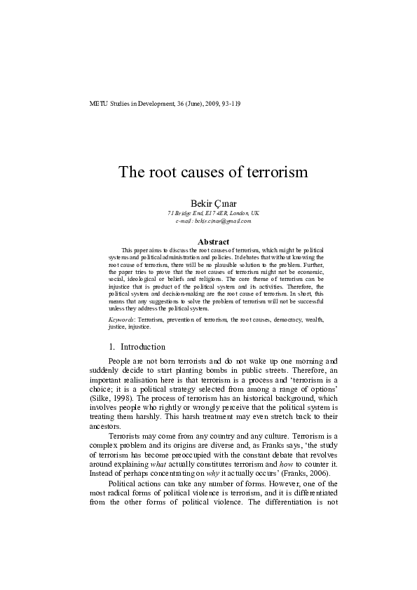 (PDF) The Root Causes of Terrorism | Bekir Cinar - Academia.edu