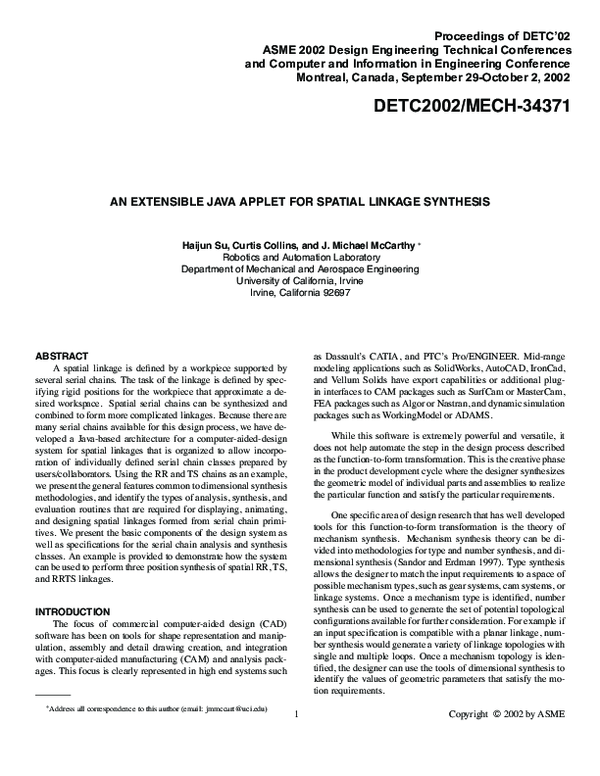 Pdf The Structure Of An Extensible Java Applet For Spatial Linkage