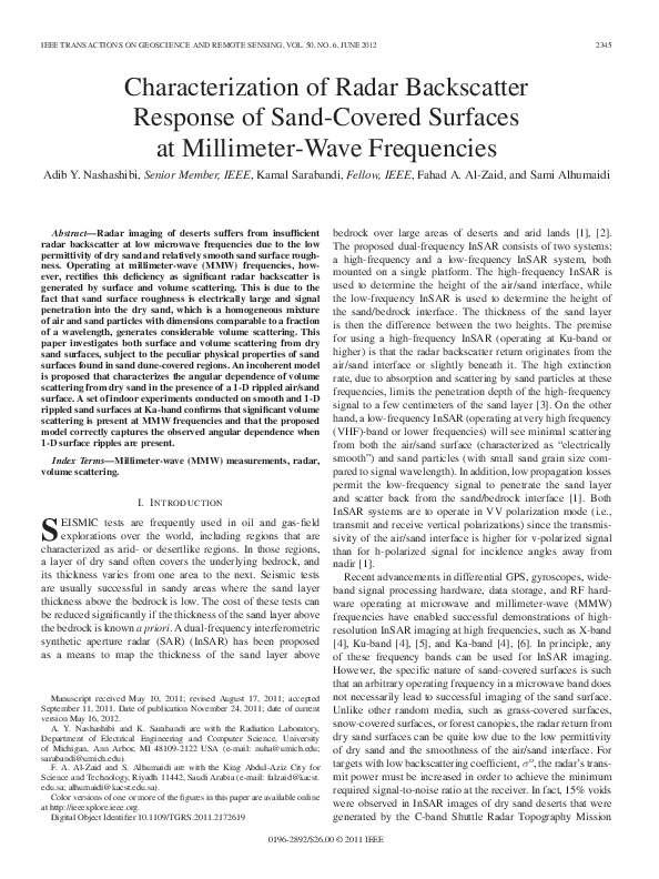 (PDF) Characterization of Radar Backscatter Response of Sand-Covered ...