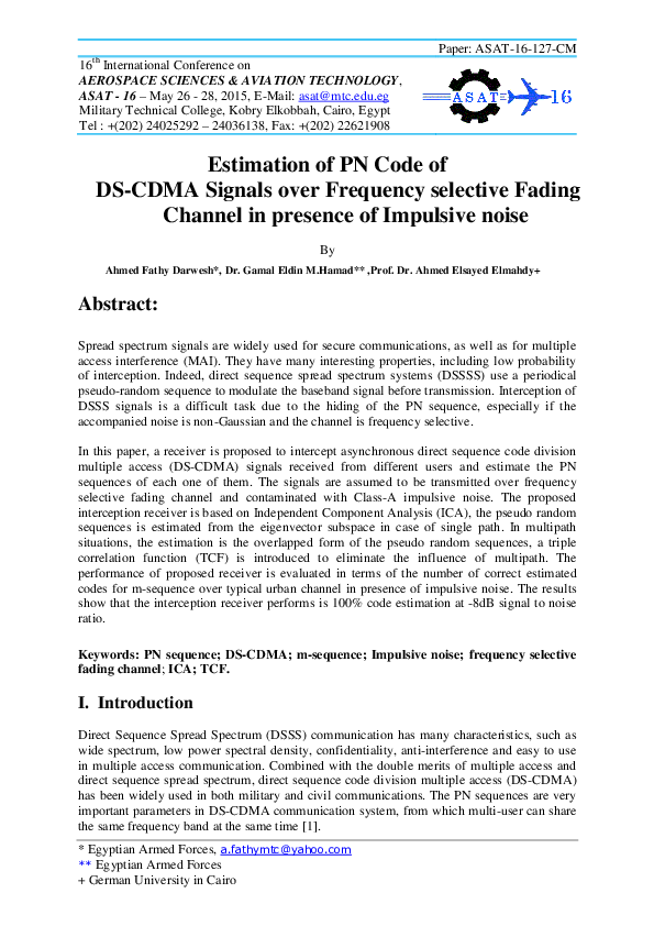 (PDF) Estimation of PN Code of DS-CDMA Signals over Frequency selective ...
