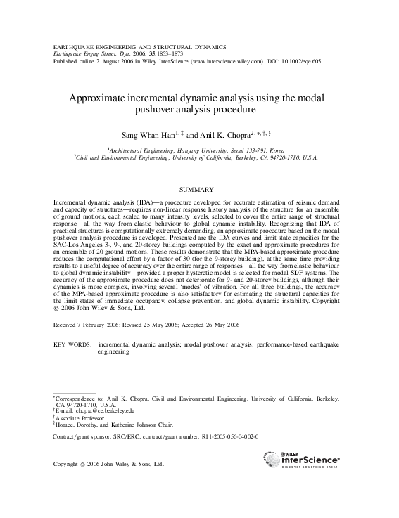 (PDF) Approximate incremental dynamic analysis using the modal pushover ...