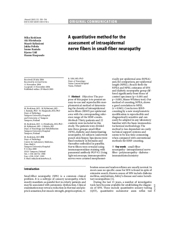 (PDF) A quantitative method for the assessment of intraepidermal nerve ...