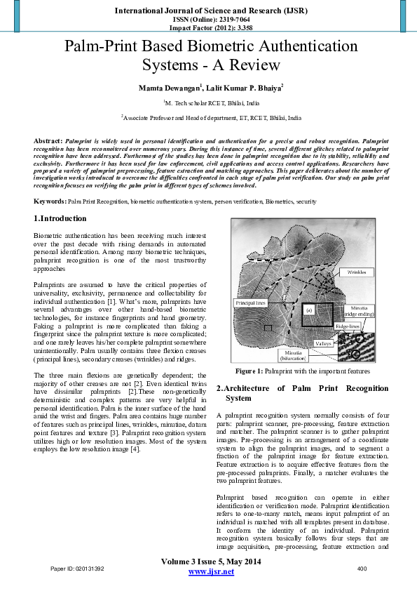 (PDF) Palm-Print Based Biometric Authentication Systems-A Review