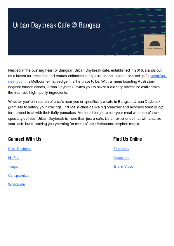 (PDF) Urban Daybreak Cafe @ Bangsar | Urban Daybreak Cafe - Academia.edu