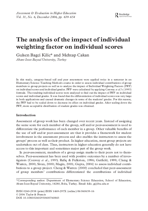 (PDF) The analysis of the impact of individual weighting factor on ...