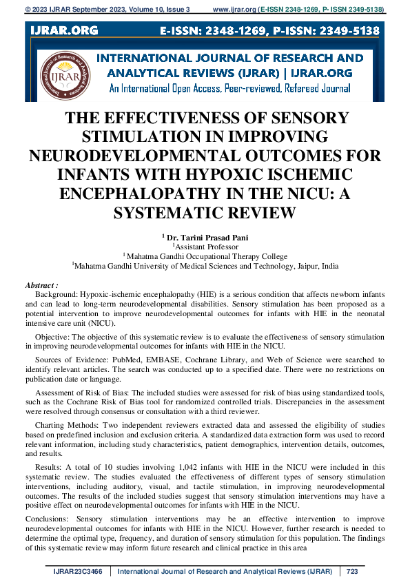 (PDF) The Effectiveness of Sensory Stimulation in Improving Neurodevelopmental Outcomes for ...