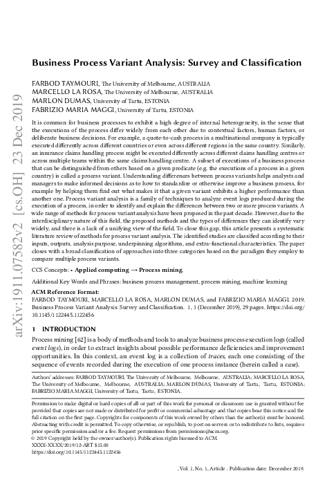 (PDF) Business process variant analysis: Survey and classification