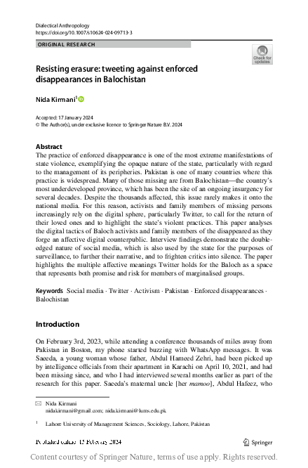 (PDF) Resisting erasure: tweeting against enforced disappearances in ...