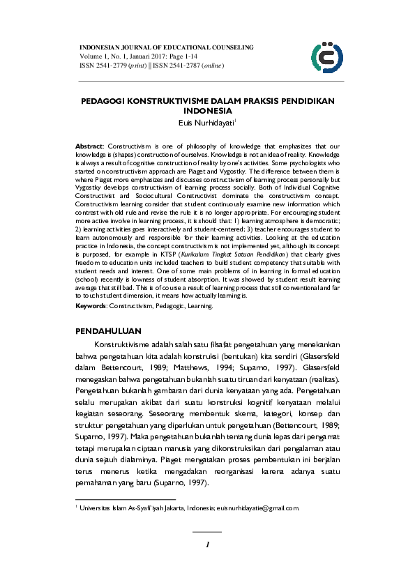 (PDF) Pedagogi Konstruktivisme dalam Praksis Pendidikan Indonesia