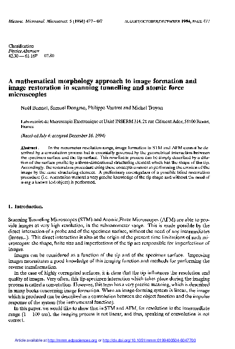 (PDF) A mathematical morphology approach to image formation and image restoration in scanning ...