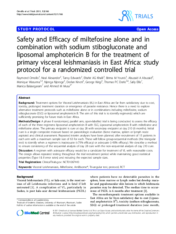 (PDF) Safety and Efficacy of miltefosine alone and in combination with ...
